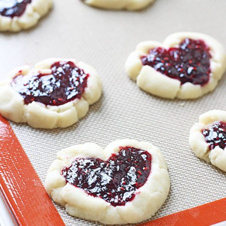 Raspberry Thumbprint Heart Cookies for Valentine's Day